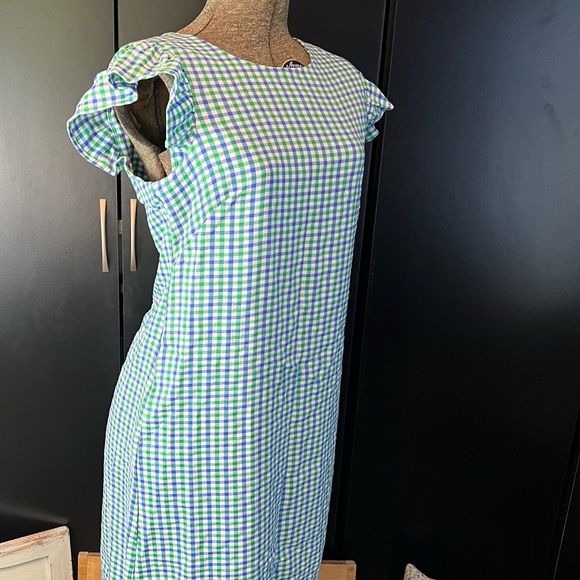 Elle | Dresses | Elle Ruffle Cap Sleeve Blue Green Plaid Gingham Dress ...